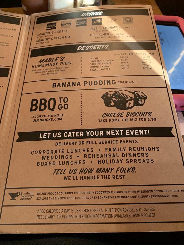 Menu at Jim 'N Nick's BBQ, Montgomery