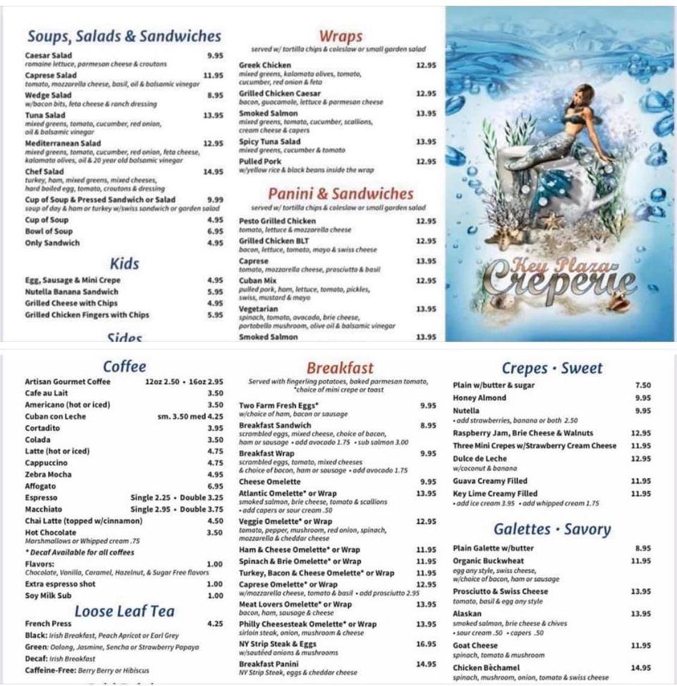 Menu at Key Plaza Creperie restaurant, Key West