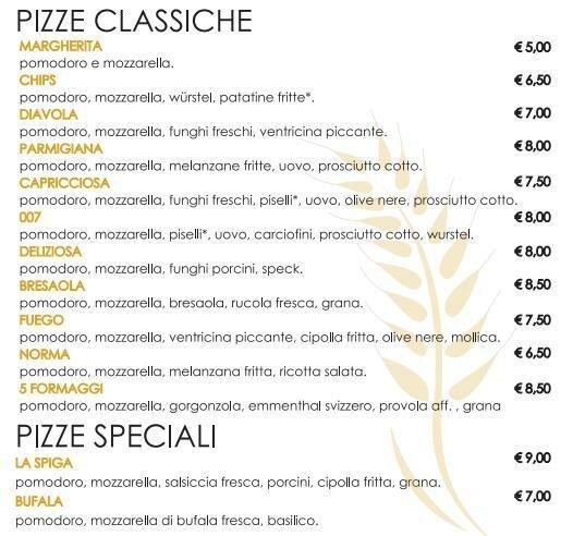 Menu da La Spiga ristorante, Ispica
