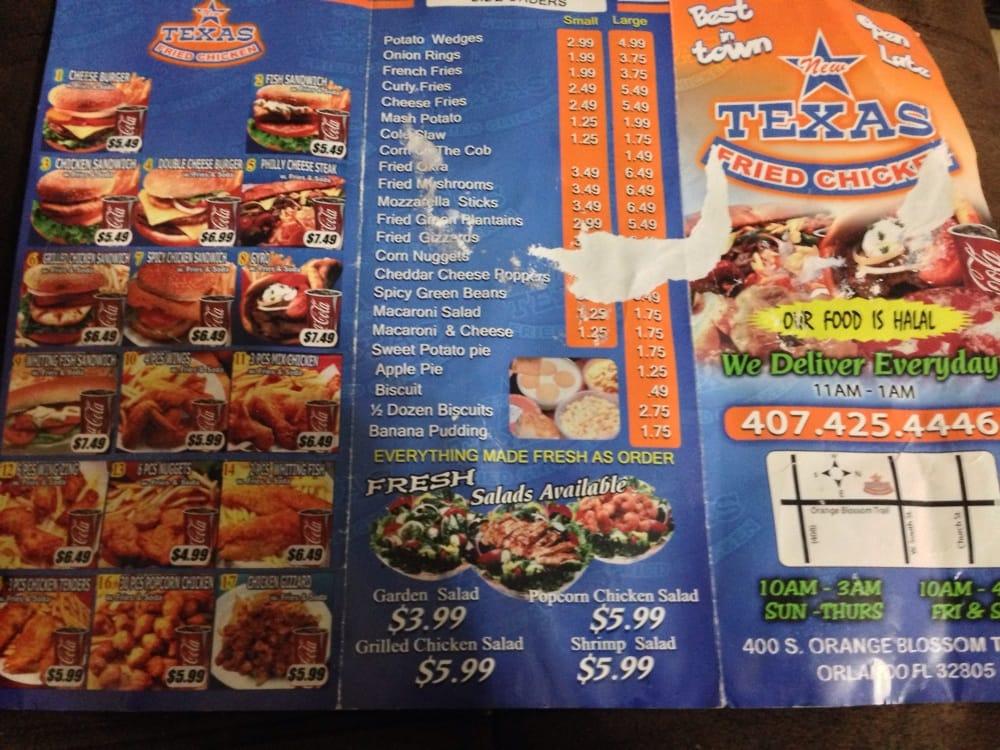Carta de pizzería New Texas Fried Chicken, Orlando, 400 S Orange ...