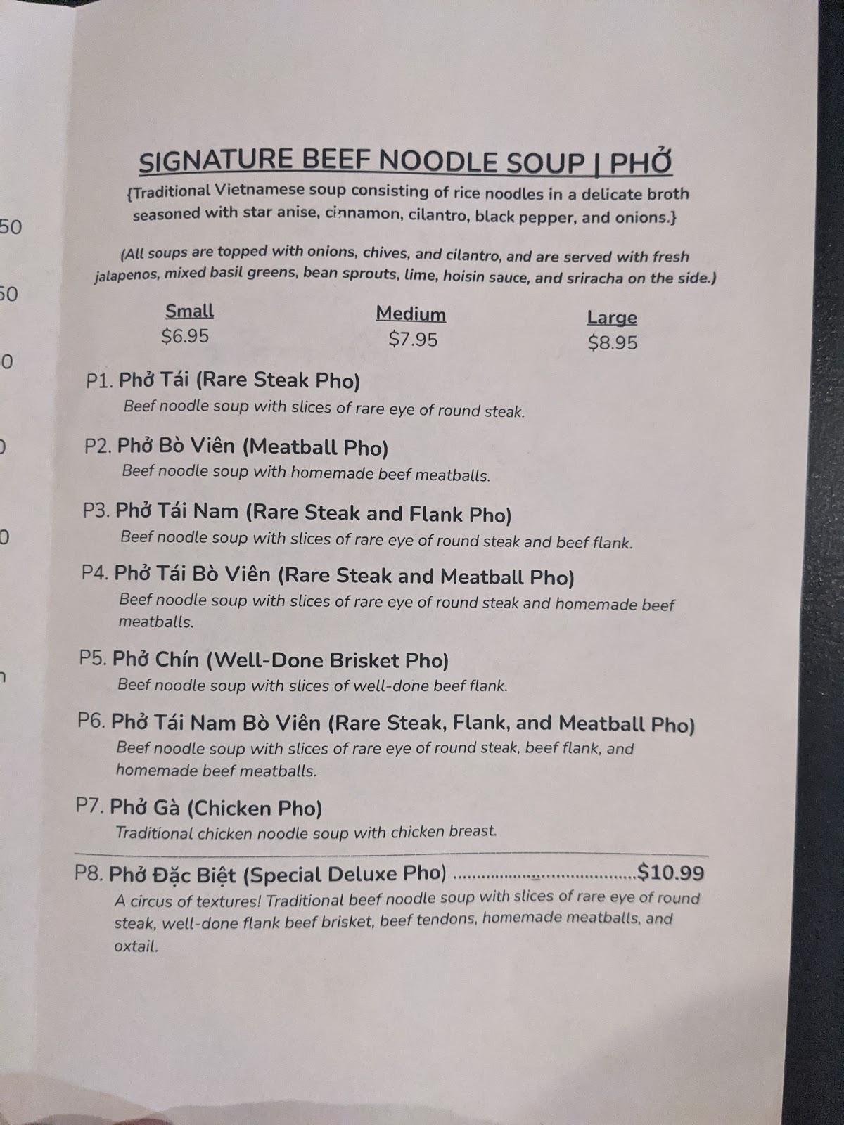 Menu at PHO-4-EVER restaurant, Webb City