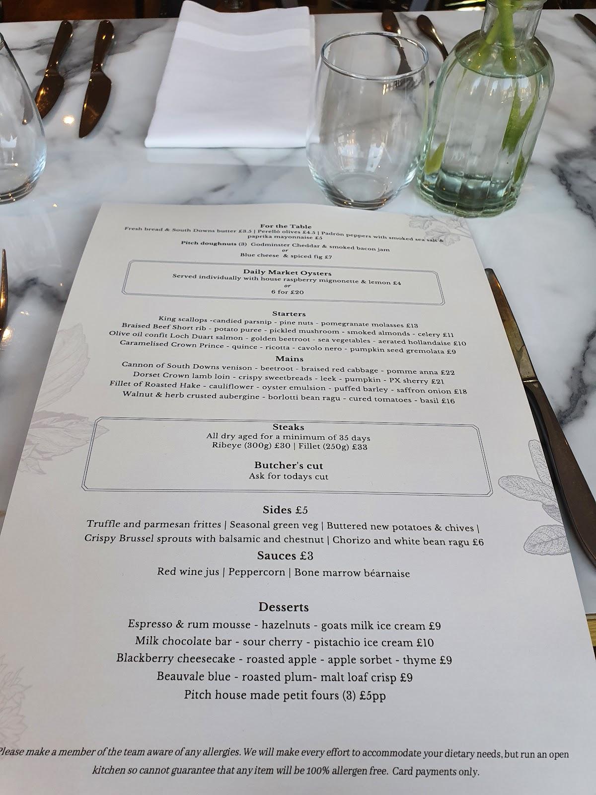 Menu at PITCH Restaurant, Worthing