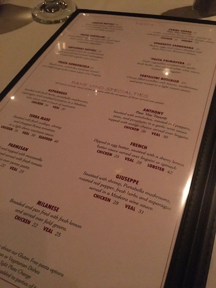 Menu at Pane Vino On The River restaurant, Rochester
