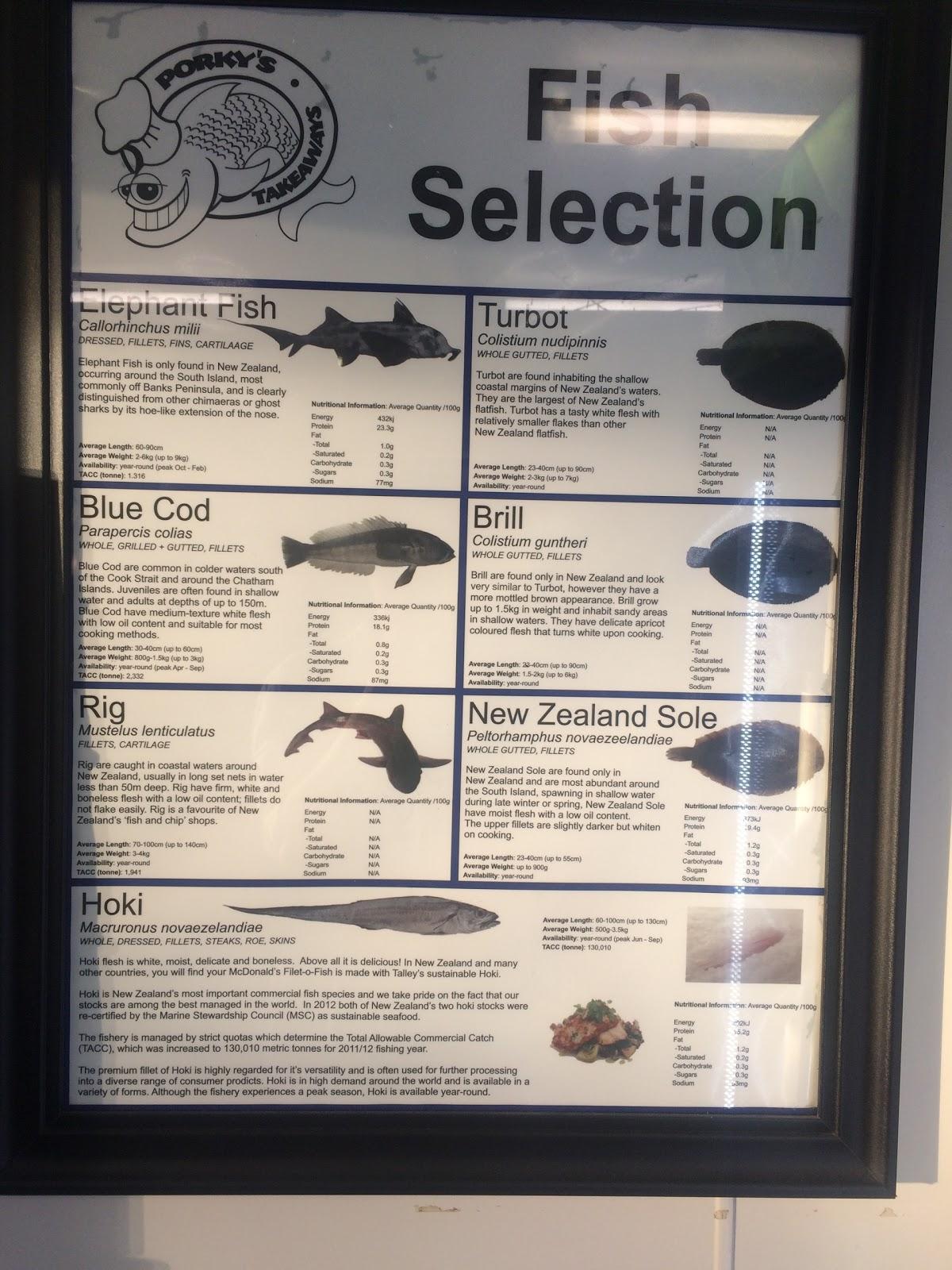 Menu at Hokitika Townchip restaurant, Hokitika
