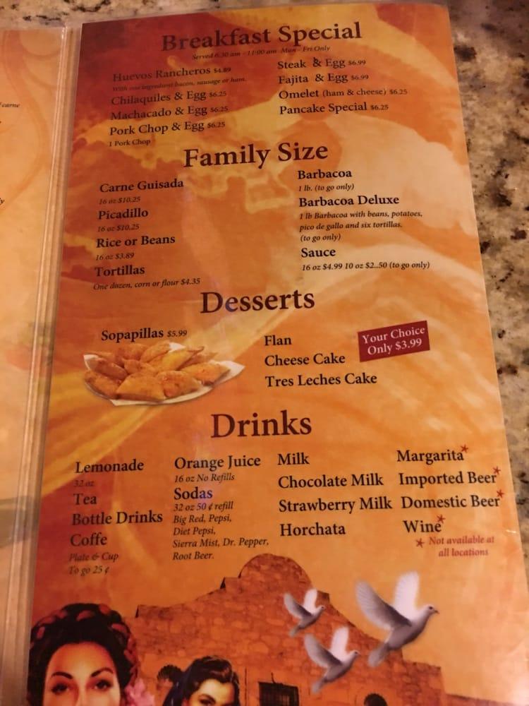 Menu at Sandra's Mexican Food restaurant, San Antonio, Potranco Rd