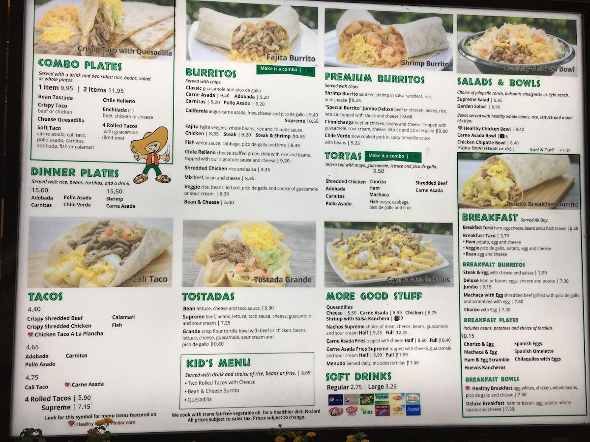 Menu at Sombrero Mexican Food fast food, El Cajon, W Main St