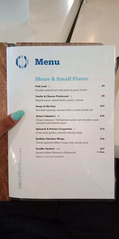 Menu at Beachfront Bicheno Hotel restaurant, Bicheno