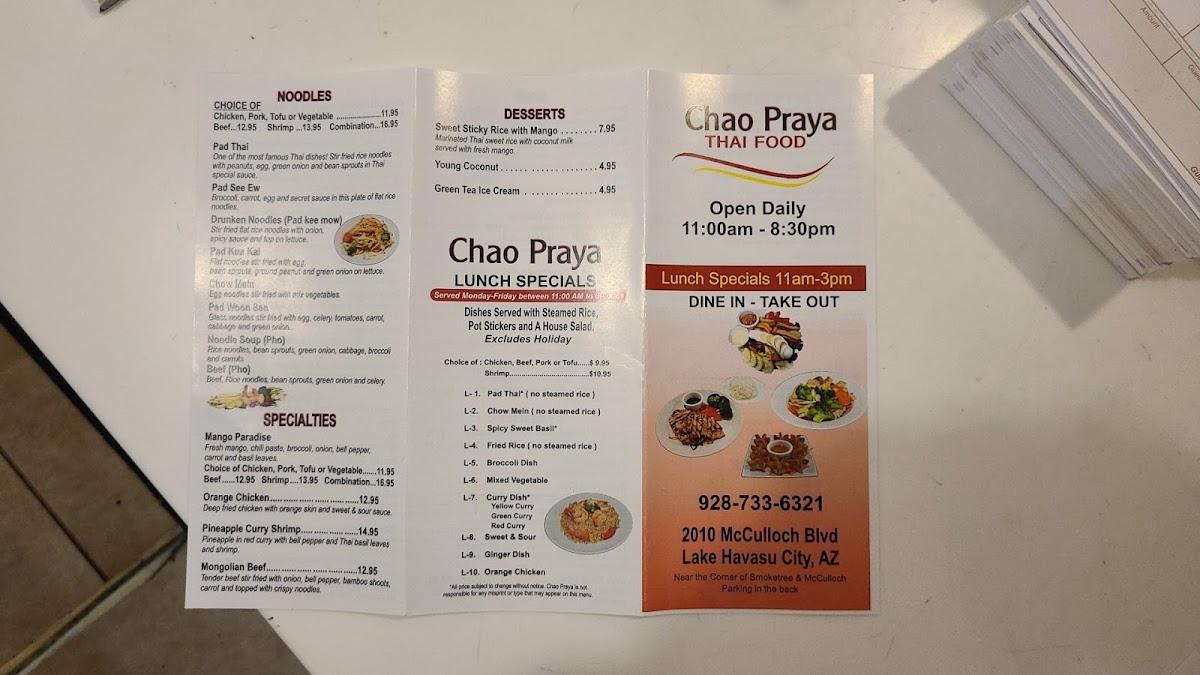 Menu at Thai Food Restaurant, Lake Havasu City