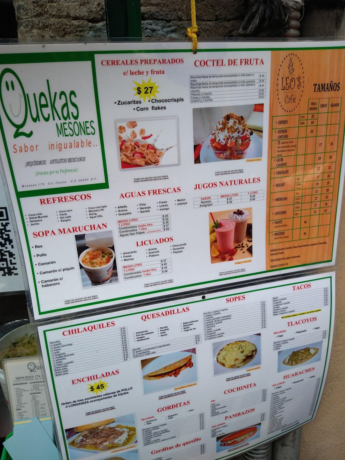 Carta del restaurante Quekas MESONES, Mexico