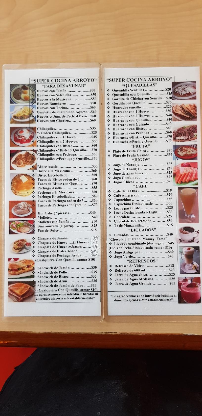 Menu at SUPER COCINA ARROYO restaurant, Mexico City