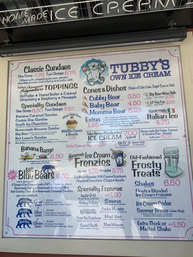 Menu at Tubby's Ice Cream fast food, Wayne, 512 Main St