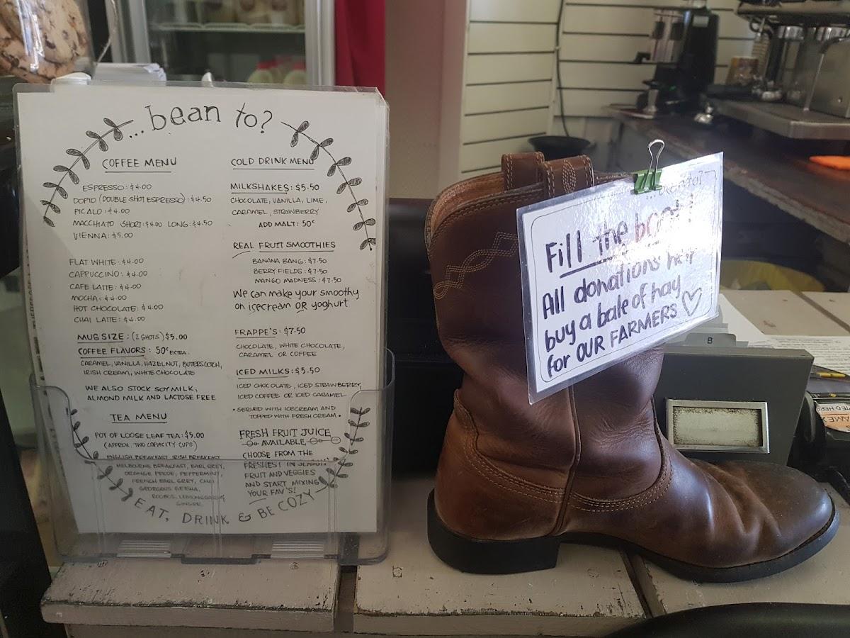 Menu at Bean to cafe, Beaudesert