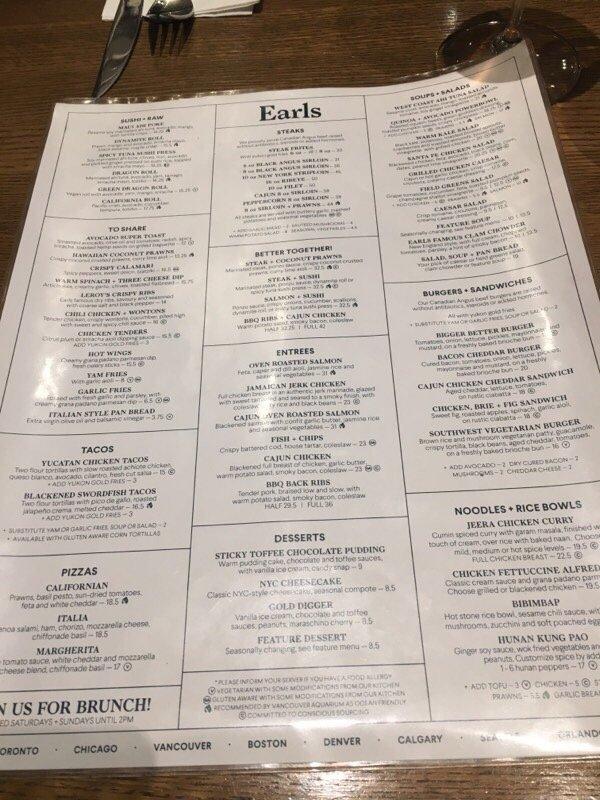Menu at Earls Kitchen + Bar, Grande Prairie, 100 St