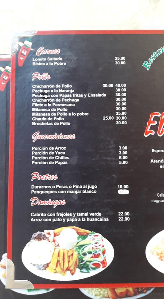 Menu at El Ajicito restaurant, Piura