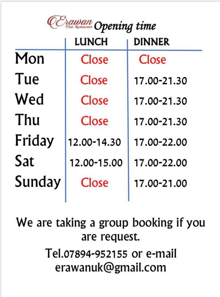 Menu at Erawan Thai Restaurant, Falkirk
