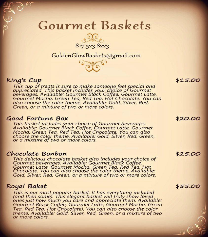 Menu at Golden Glow Baskets restaurant, Arlington