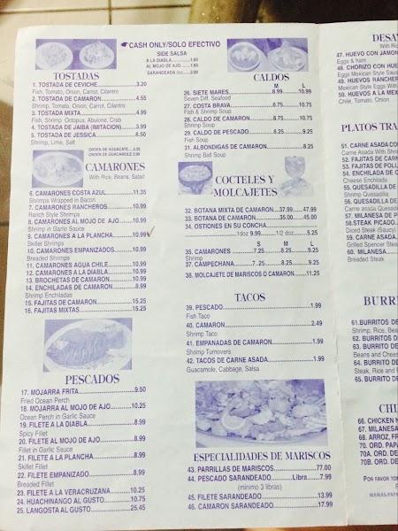 Menu at Mariscos Martin inc. restaurant, La Puente, Valley Blvd