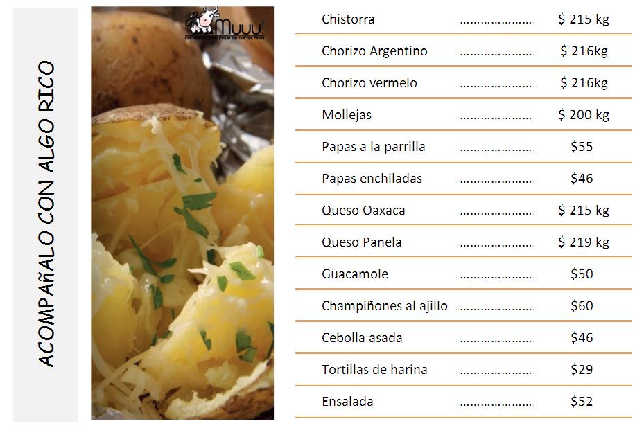 Menu at Muuu restaurant, Santiago de Querétaro