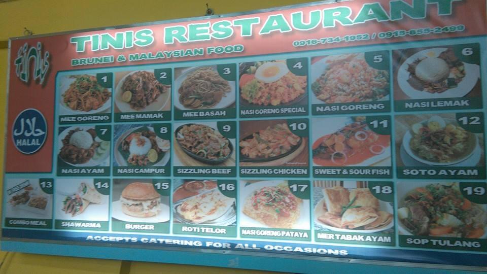 Menu at Tinis restaurant malaysian food, Zamboanga