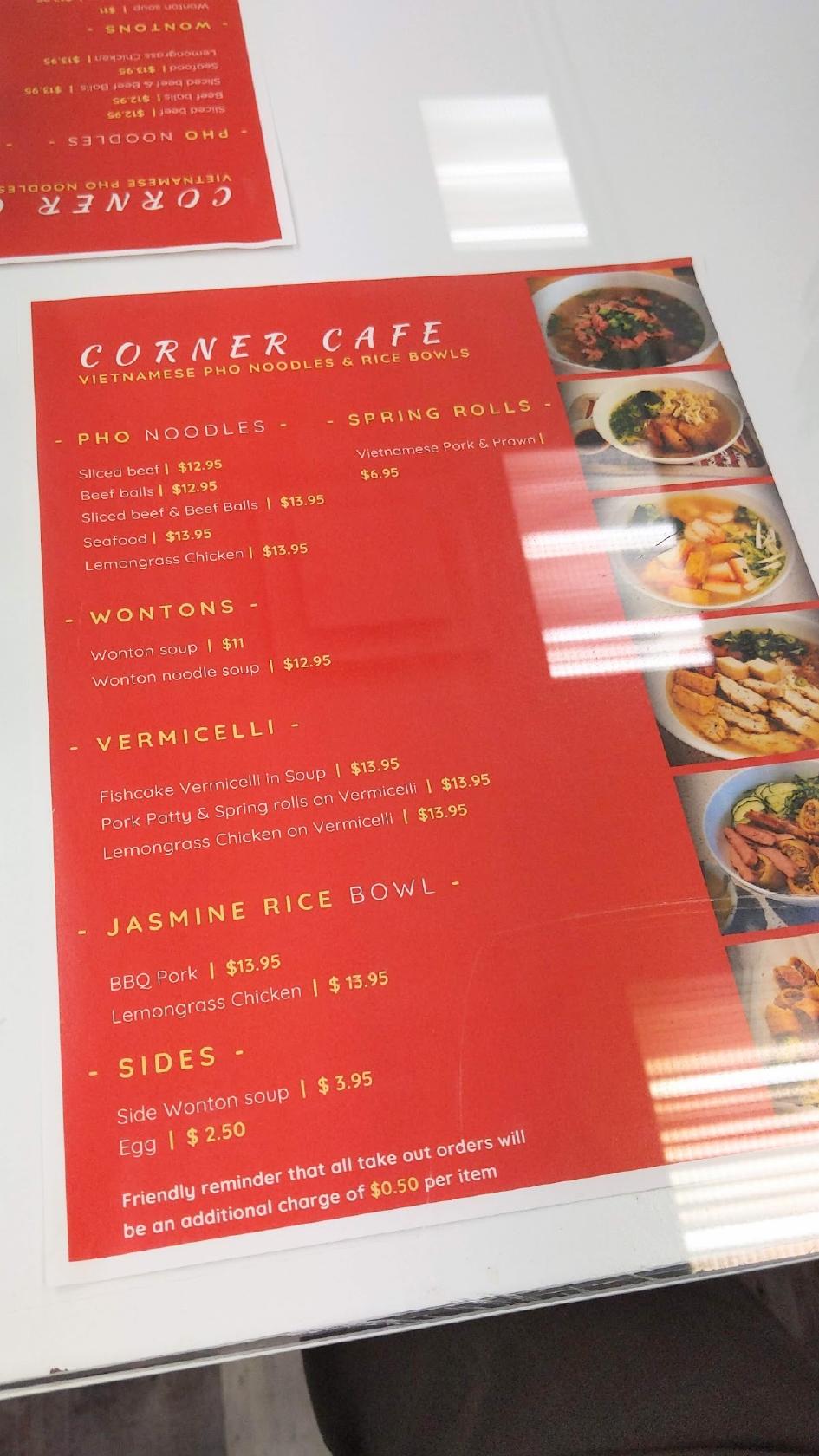 Menu at Corner Cafe - Vietnamese Pho Noodles & Rice Bowls, New Westminster
