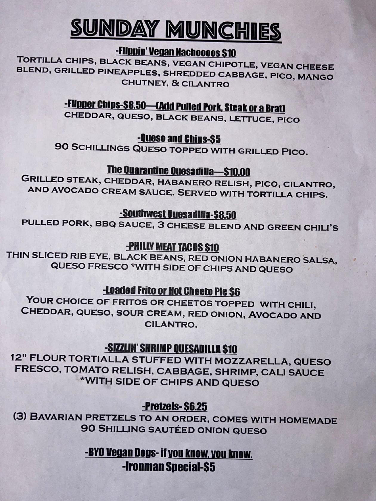 Menu at Flippers Tavern pub & bar, Lubbock