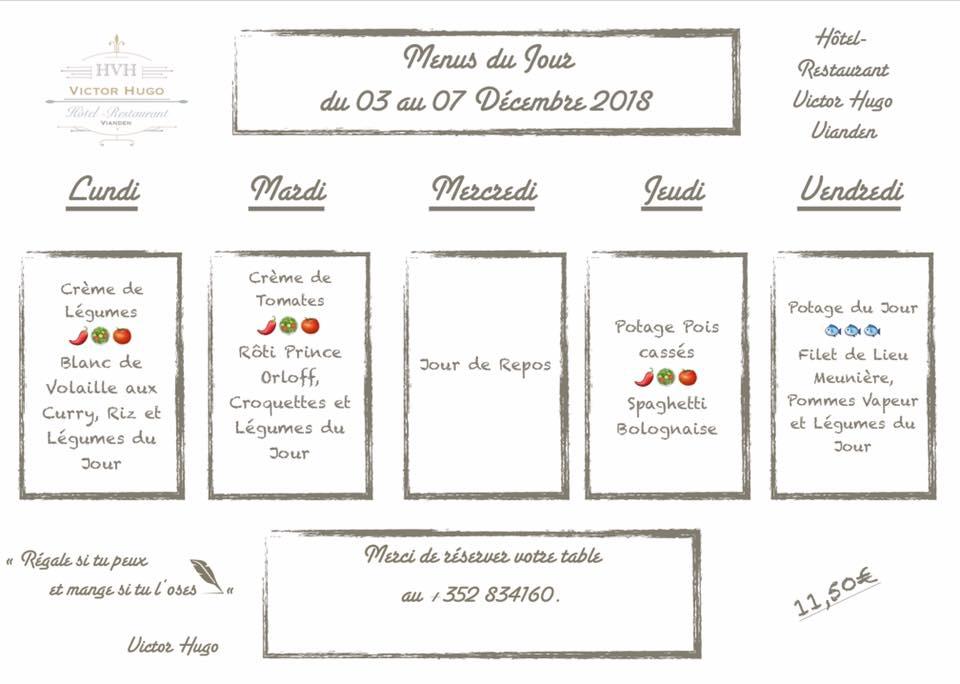 Menu at Hôtel-Restaurant Victor Hugo, Veianen
