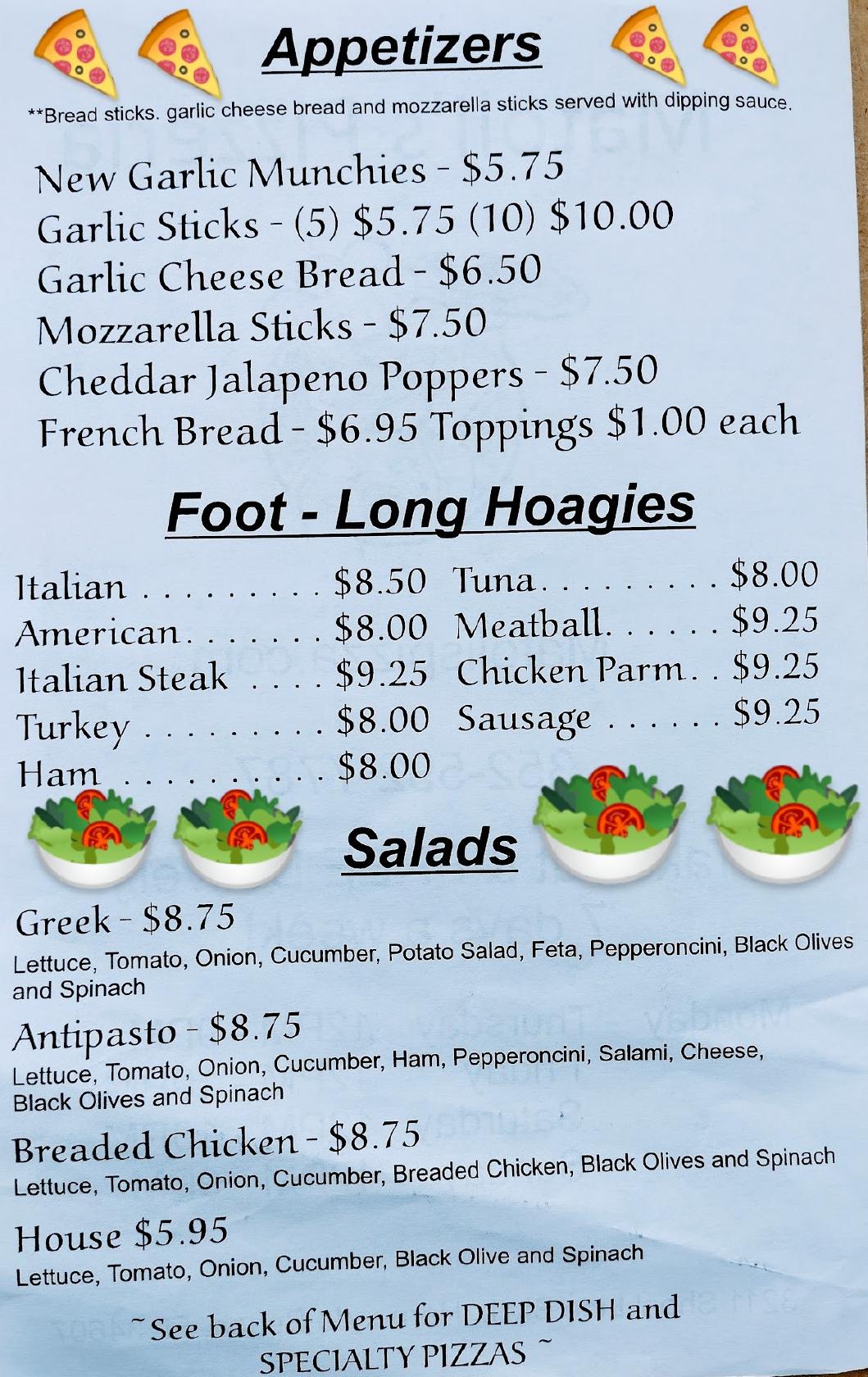 Menu at Matoli's Pizza & Subs pizzeria, Hernando Beach