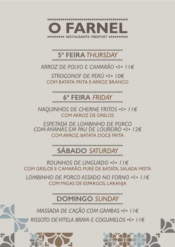 Menu em O Farnel restaurante, Alcochete