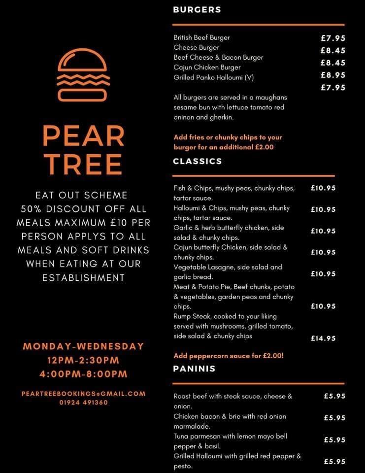 Menu at The Pear Tree pub & bar, Mirfield