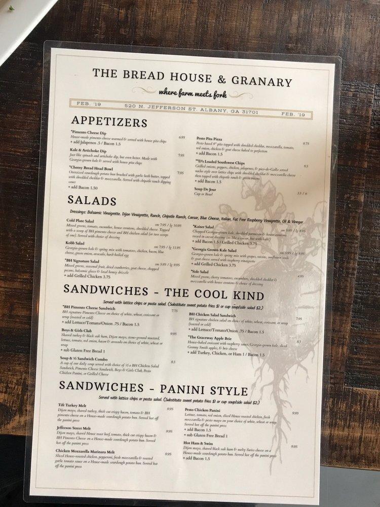 Menu at The Bread House restaurant, Albany