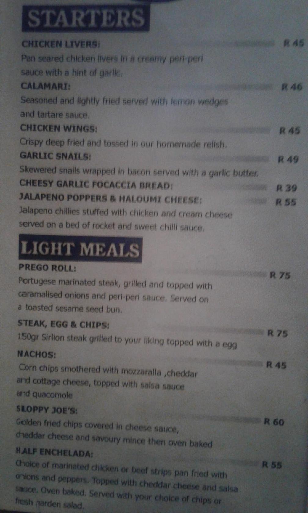 Menu at ANGUS GRILL restaurant, Kempton Park