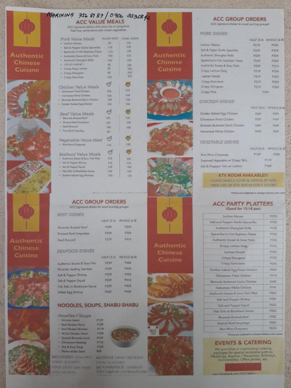 Menu at Authentic Chinese Cuisine Marikina restaurant, Marikina