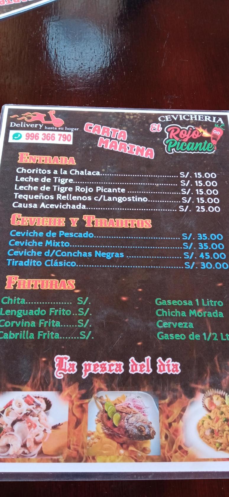 Carta del restaurante "El Rojo Picante"-Cevicheria, Peru