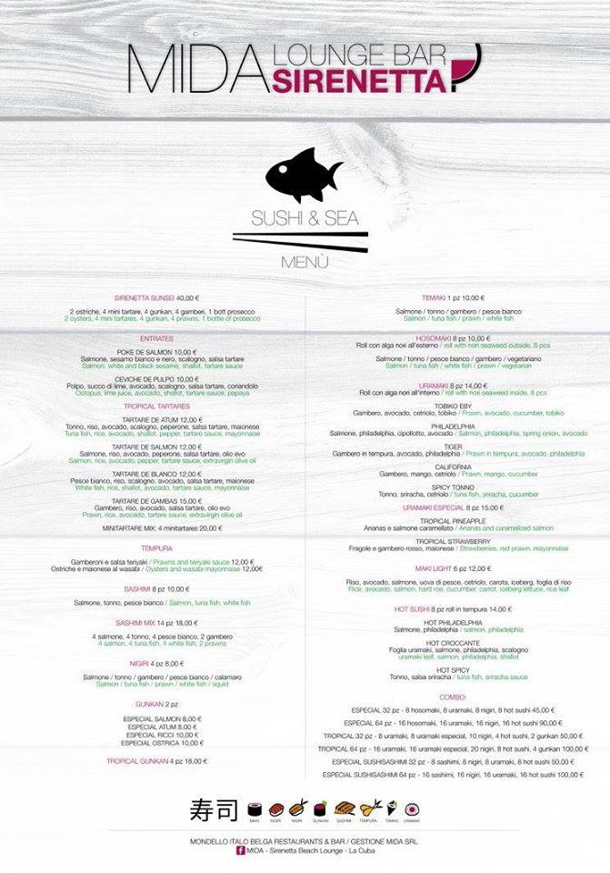 Menu da Sirenetta Beach Lounge ristorante, Palermo