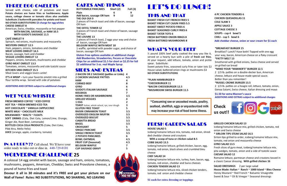 Menu at Rise & Dine Cafe, Chesterland