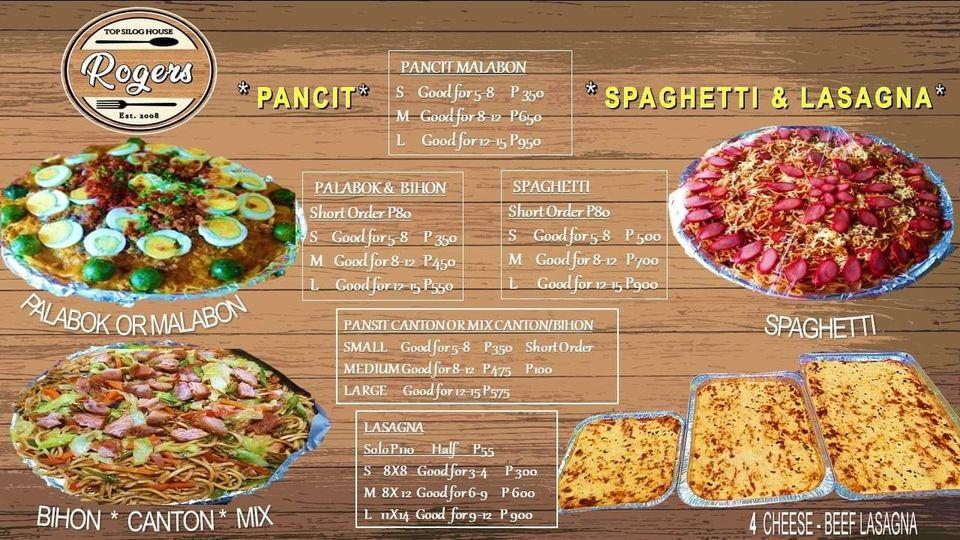 Menu at Roger's Top Silog House restaurant, Binangonan