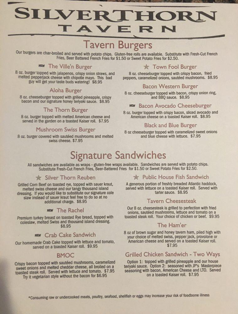 Menu at Silver Thorn Tavern pub & bar, Hughesville