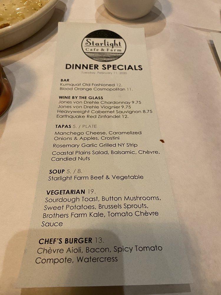 Menu at Starlight Cafe and Farm, Greenville