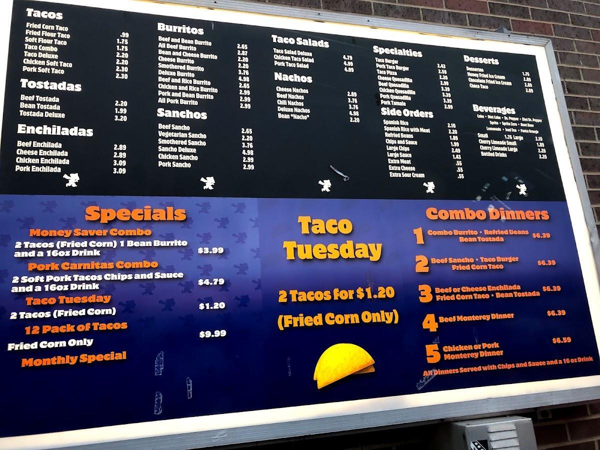 Menu at Taco Pronto restaurant, Wichita, W Central Ave