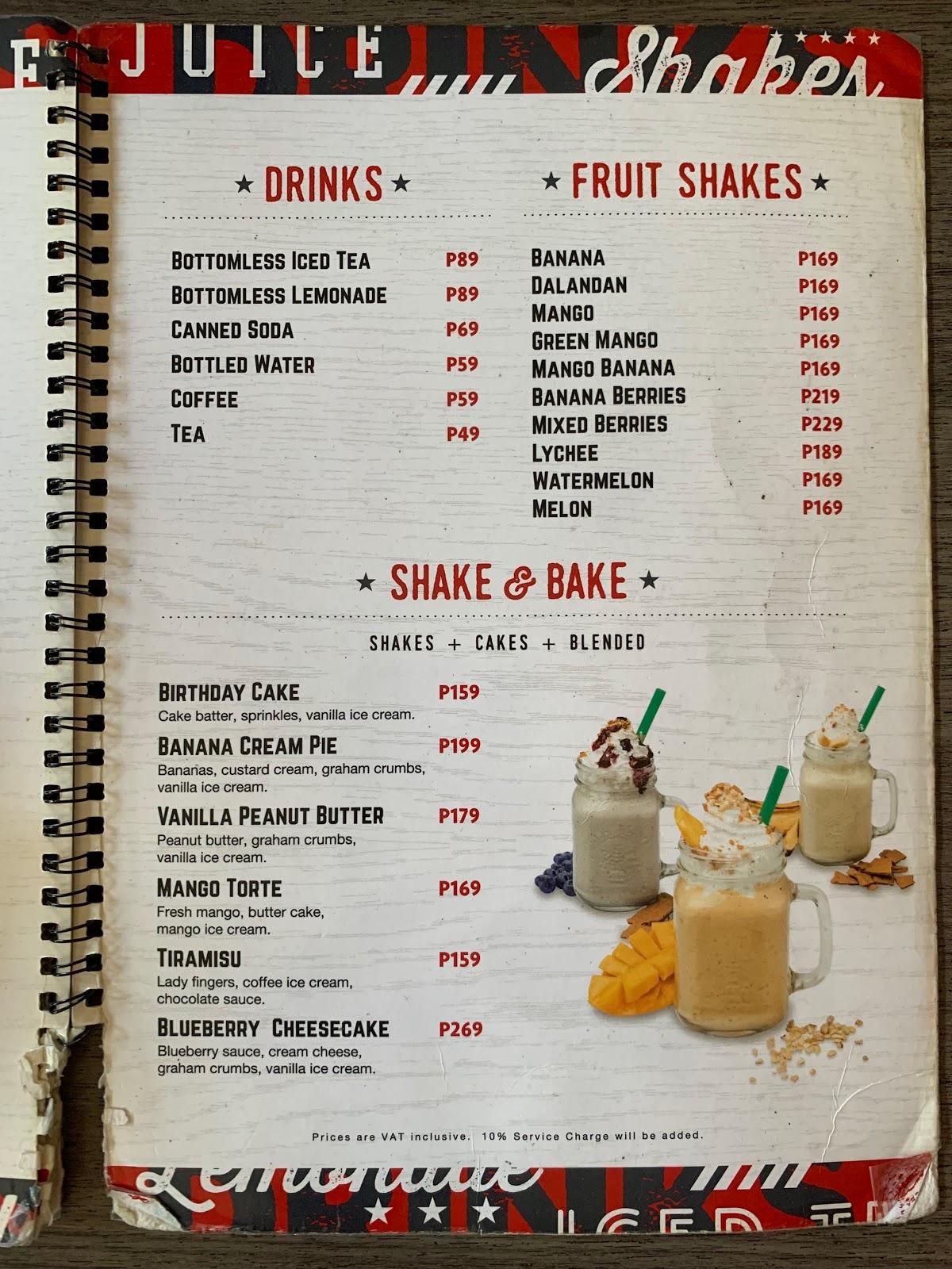 Menu at Tender Bobs restaurant, San Juan