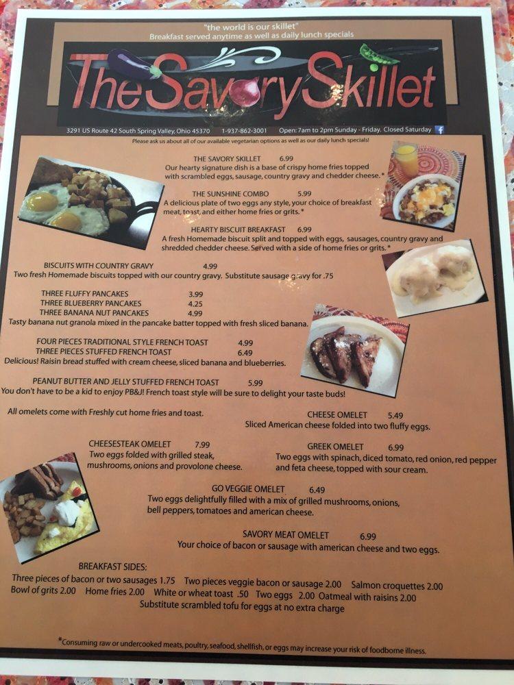 Menu at The Savory Skillet restaurant, Spring Valley, US-42