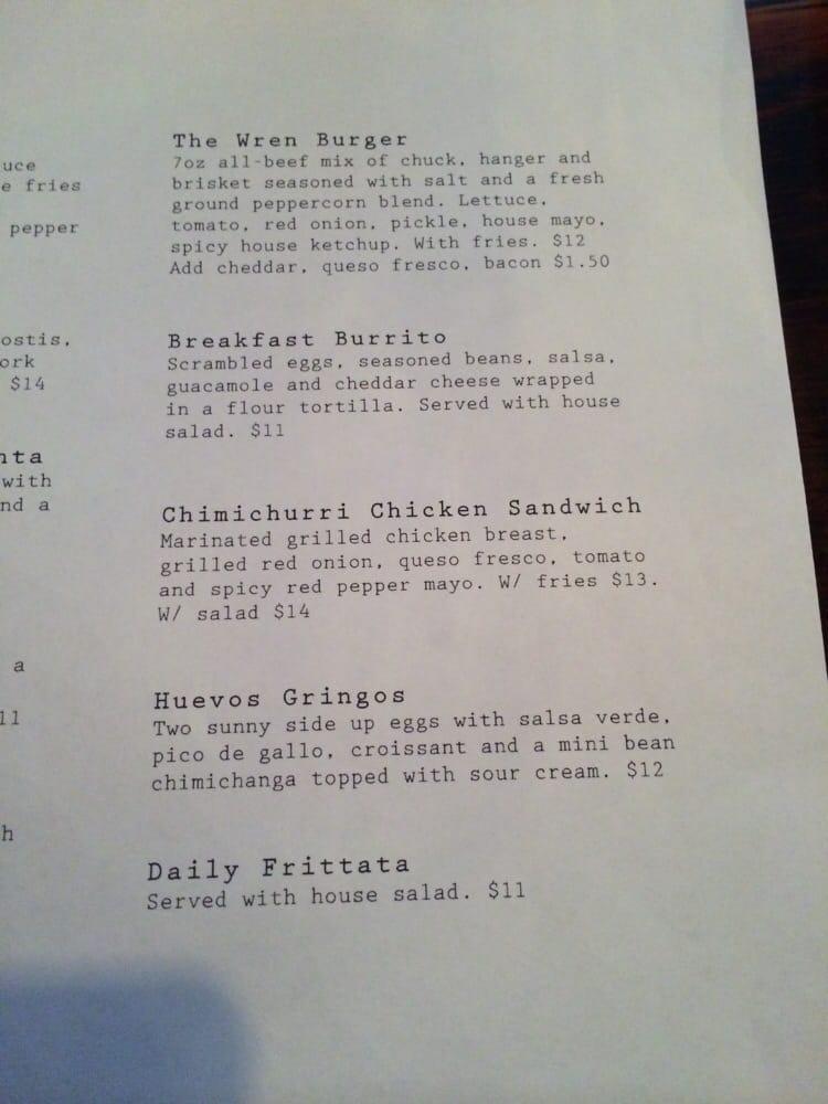 Menu at The Wren pub & bar, Toronto