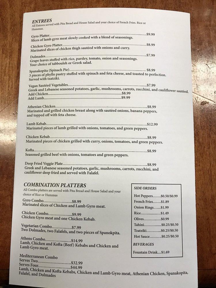 Menu at Athens Cafe, Robbinsdale