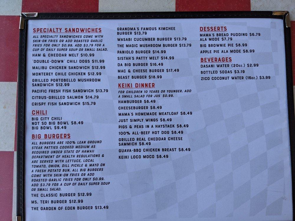 Menu at Big City Diner restaurant, Waipahu, 94-800 Ukeʻe Street #305