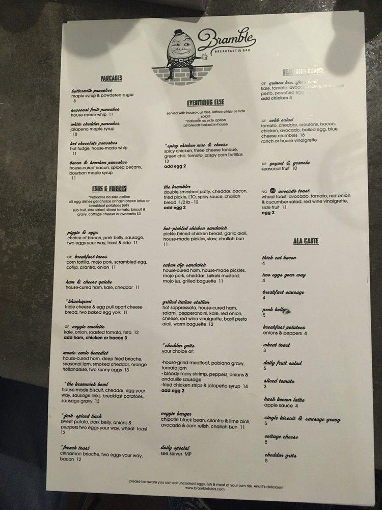 Menu at Bramble Breakfast & Bar, Jenks, 400 Riverwalk Terrace #100