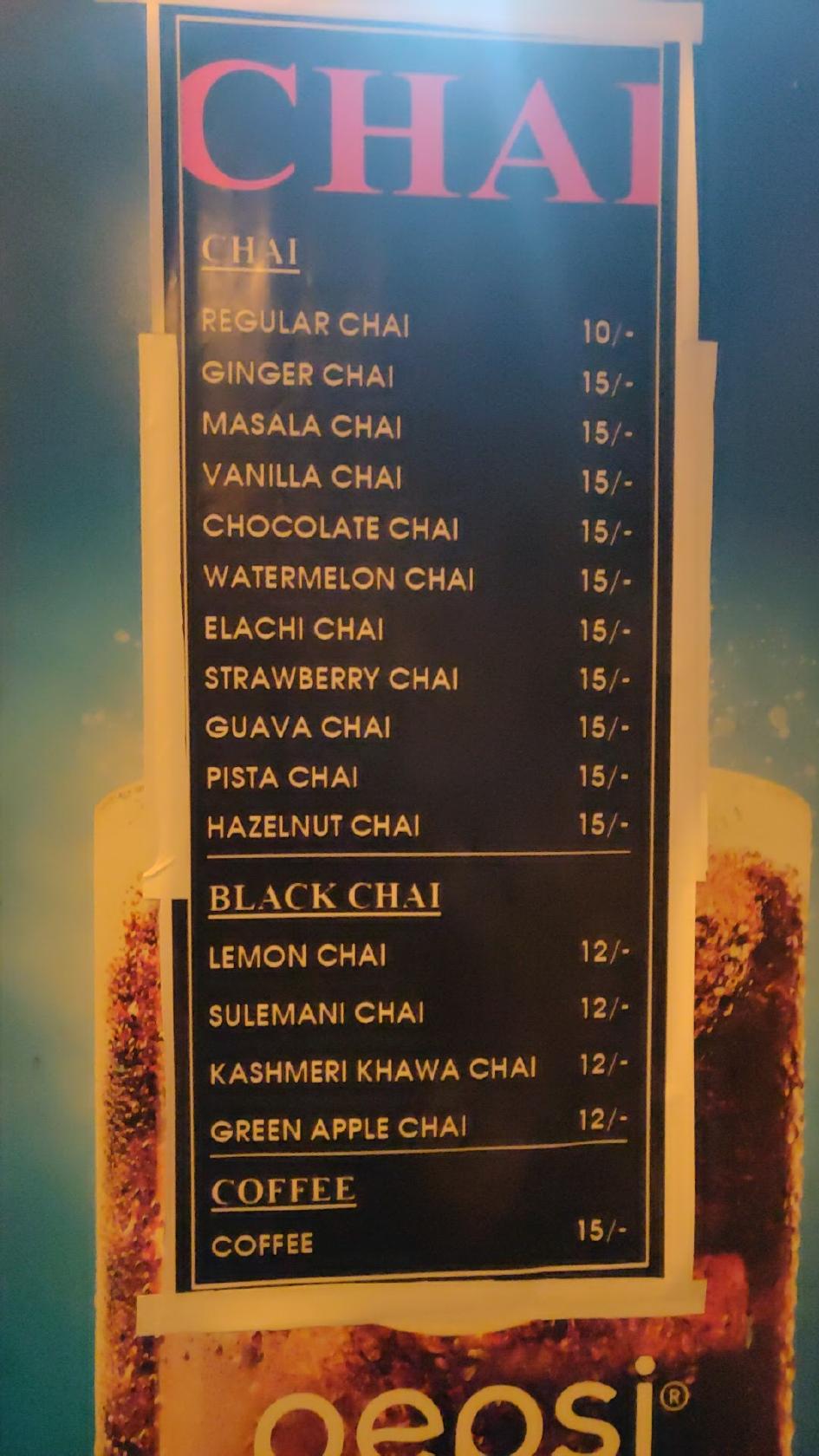 Menu at Chai Suttaa, Kalaburagi