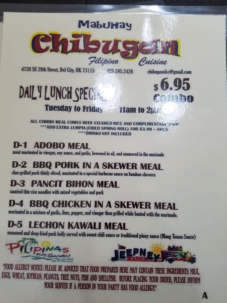 Menu at Chibugan Filipino Cuisine restaurant, Del City