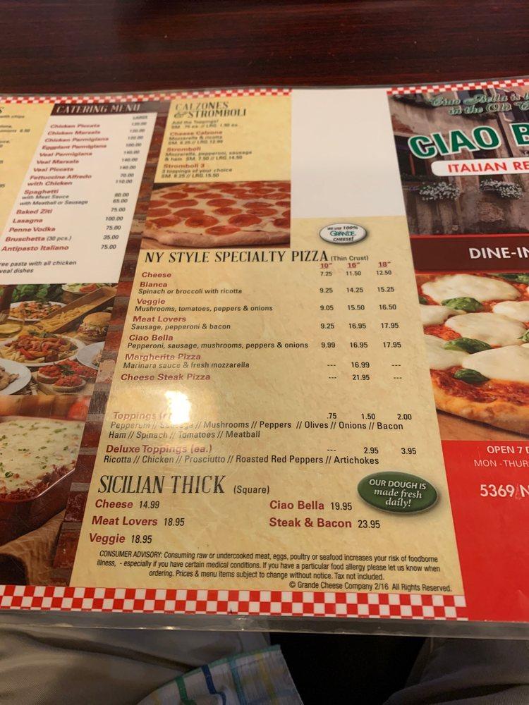 Menu at Ciao Bella Pizza & Pasta restaurant, Lakeland, N Socrum Loop Rd