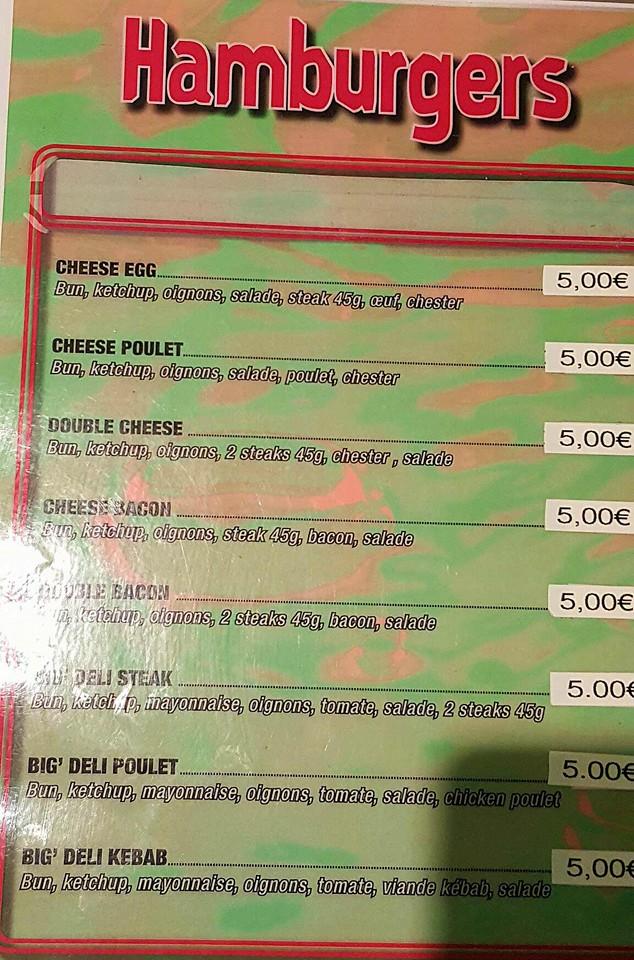 Menu at Deli Burger fast food, Saint-Dié-des-Vosges