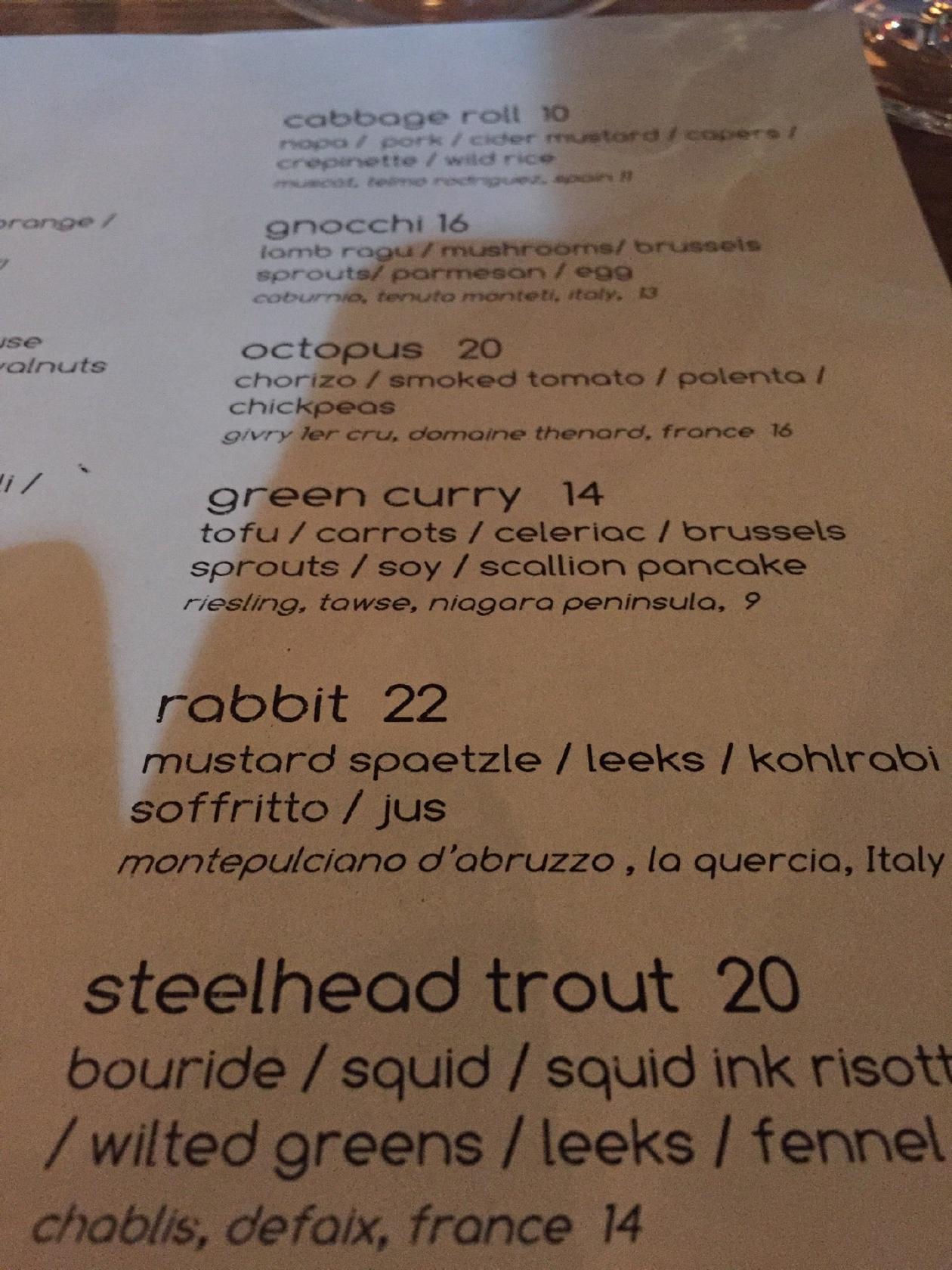 Carta del pub y bar Fauna, Ottawa